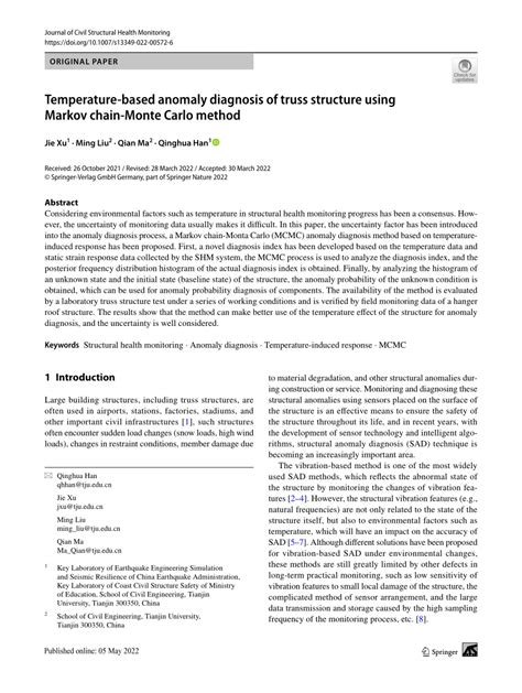 Pdf Temperature Based Anomaly Diagnosis Of Truss Structure Using Markov Chain Monte Carlo Method