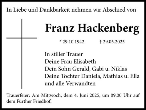 Traueranzeigen Von Franz Hackenberg Trauer Nn De