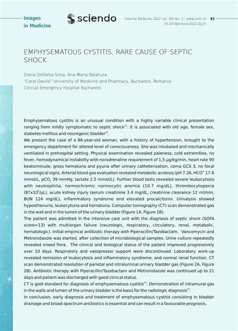 Pdf Emphysematous Cystitis Rare Cause Of Septic Shock