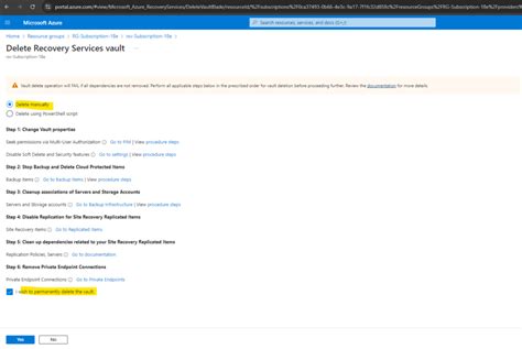 Deleting Azure Recovery Services Vault Failed