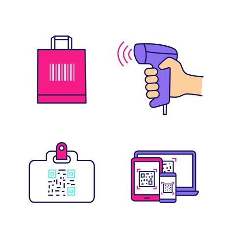 Brcodes Color Icons Set Qr Code Identification Card Handheld Barcode