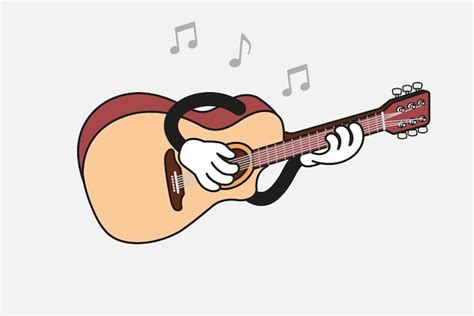 격리 된 배경에 어쿠스틱 기타 만화 그림을 연주 프리미엄 벡터