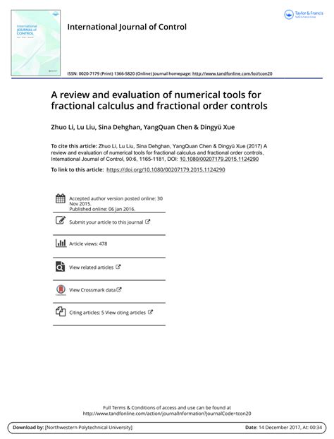 Pdf A Review And Evaluation Of Numerical Tools For Fractional Calculus And Fractional Order