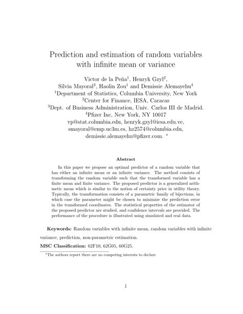 Pdf Prediction And Estimation Of Random Variables With Infinite Mean Or Variance
