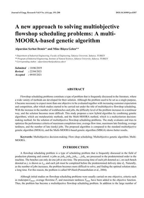 Pdf A New Approach To Solving Multiobjective Flowshop Scheduling Problems A Multi Moora Based