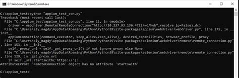 Python Running Appium Script Through Remote Url Connection Instead Of