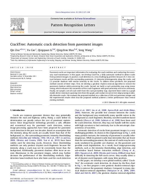 Pdf Cracktree Automatic Crack Detection From Pavement Images
