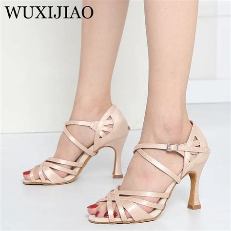 Wuxijiao New Skin Satin Latin Dance Shoes Ladies Soft Sole Dance Shoes