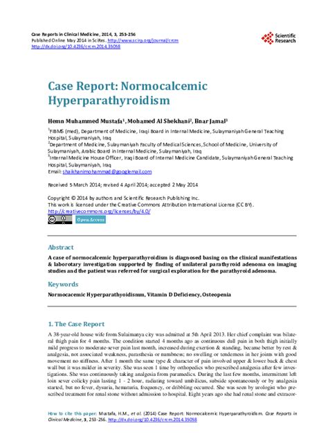 Pdf Case Report Normocalcemic Hyperparathyroidism