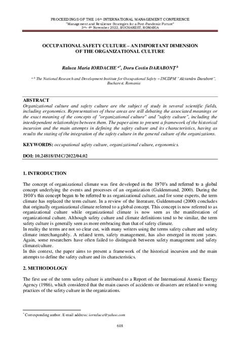 Pdf Occupational Safety Culture An Important Dimension Of The