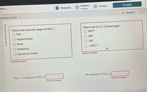 Solved What Is The Molecular Shape Of Cocl2 Benttrigonal