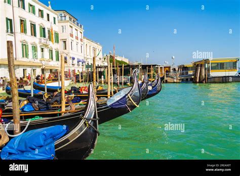Traditional Gondolas Station On Famous Canal Grande With Magnificent
