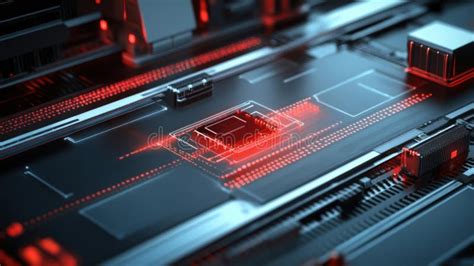 Cpu Performing Complex Calculations With Red Glowing Lights On Motherboard Stock Illustration