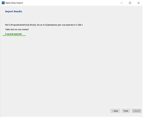 0 Records Imported When Importing Json File To Mysql Workbench