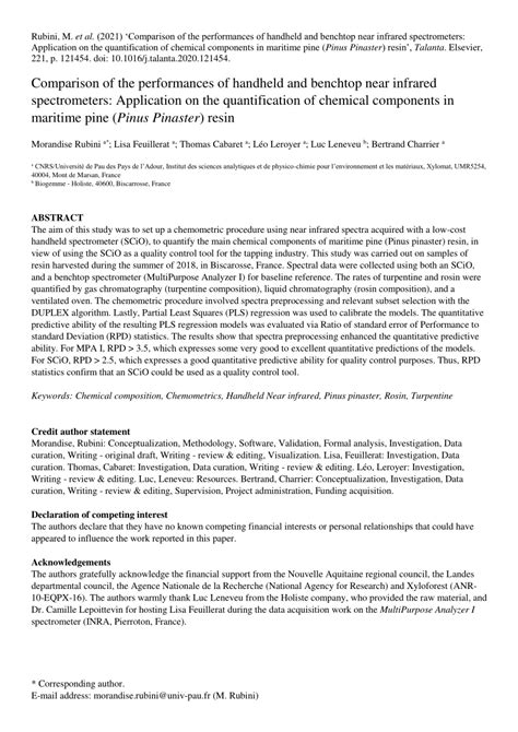 Pdf Comparison Of The Performances Of Handheld And Benchtop Near Infrared Spectrometers