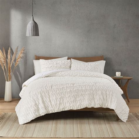 Madison Park Blair 3 Peice Ruched Faux Fur Down Alternative Comforter Set Kingcal King Ivory