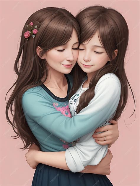 Premium Ai Image Mothers Day Illustration Of Mom And Daughter Hugging Each Other