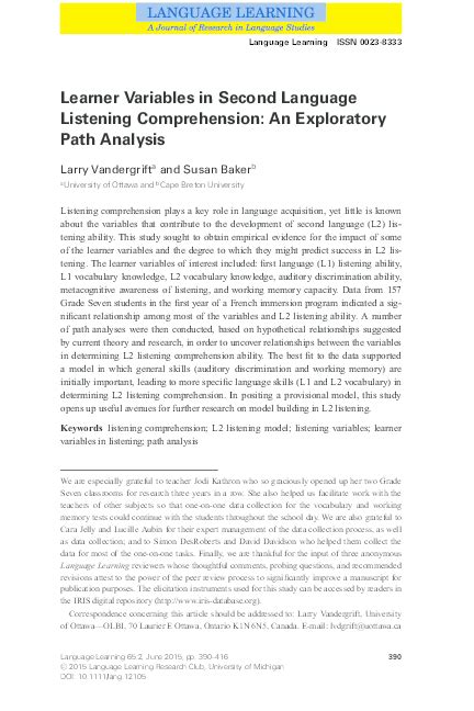 Pdf Learner Variables In Second Language Listening Comprehension An Exploratory Path Analysis