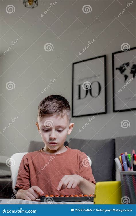Little Boy Counting With The Help Of Mental Arithmetic Mathematics In