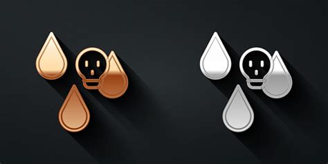 금색과 은색 산성비와 방사능 구름 아이콘은 검은 배경에 분리되어 있습니다 독성 대기 오염이 환경에 미치는 영향 긴 그림자 스타일 벡터 개념에 대한 스톡 벡터 아트 및 기타