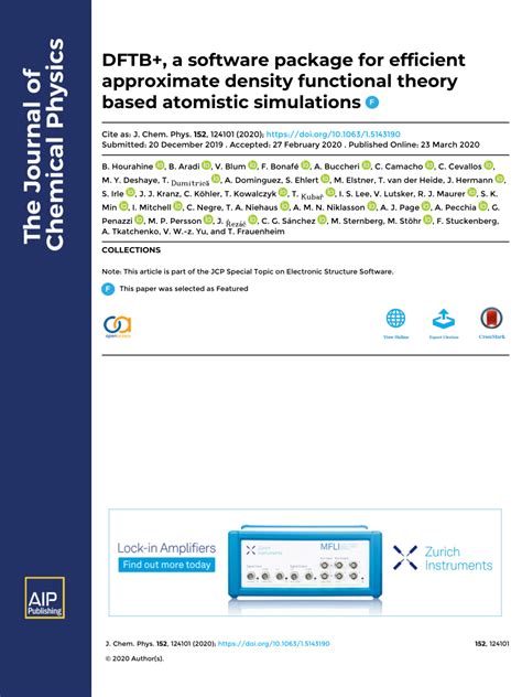 Pdf Dftb A Software Package For Efficient Approximate Density Functional Theory Based