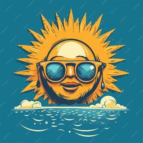 A Cartoon Of A Sun Wearing Sunglasses With A Sun In The Background