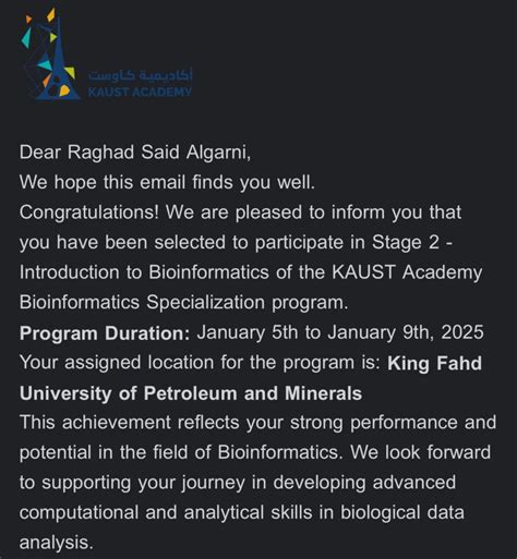 Raghad Algarni On Linkedin Bioinformatics Kaustacademy Kfupm Lifelonglearning Achievement