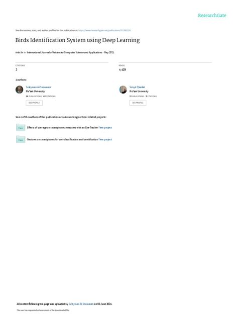 Paper34 Birdsidentificationsystemusingdeeplearning Pdf Machine Learning Deep Learning