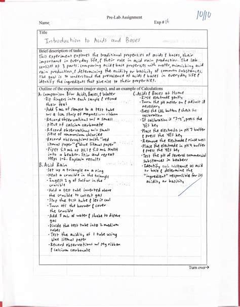 Exp 16 Prelab Pre Lab Assignment Name Exp 16 Title Introduction To Acids And Bases Brief