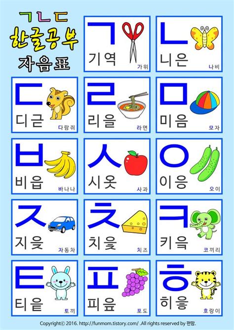 어린이 한글 자음표 포스터 학습 활동 어린이 교육