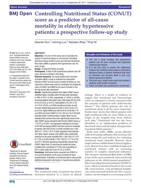 Pdf Controlling Nutritional Status Conut Score As A Predictor Of All Cause Mortality In