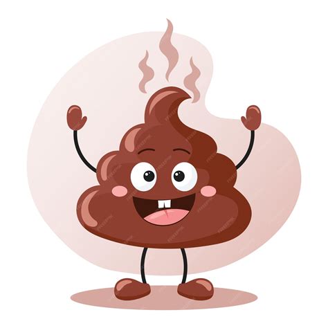 흰색 배경에 귀여운 만화 똥 웃는 귀여운 똥 문자 벡터 프리미엄 벡터