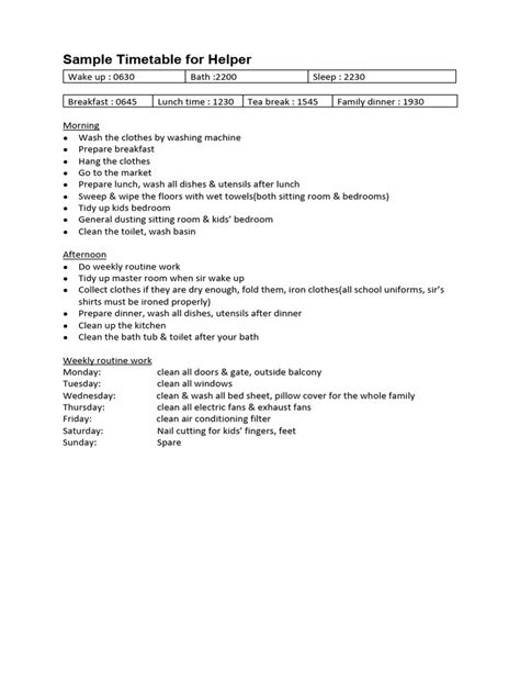 Daily And Weekly Helper Timetable Pdf