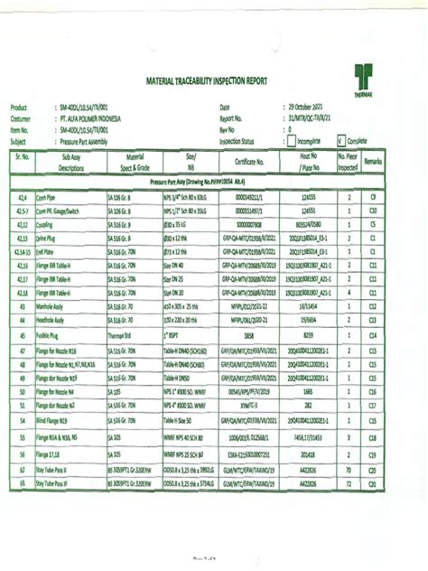 Contoh Material Traceability Inspection Report Pdf