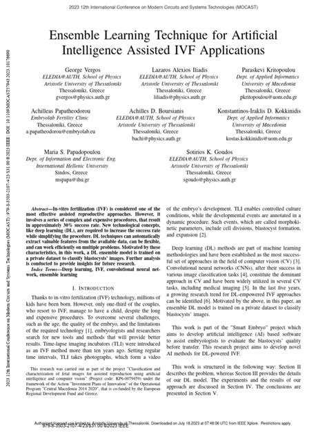 Ensemble Learning Technique For Artificial Intelligence Assisted Ivf