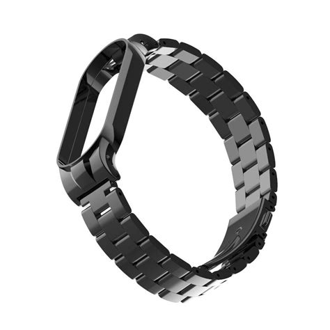 Ремешок металлический для Mi Band 5 (Ми Бенд 5) Bright Black (чёрный ...