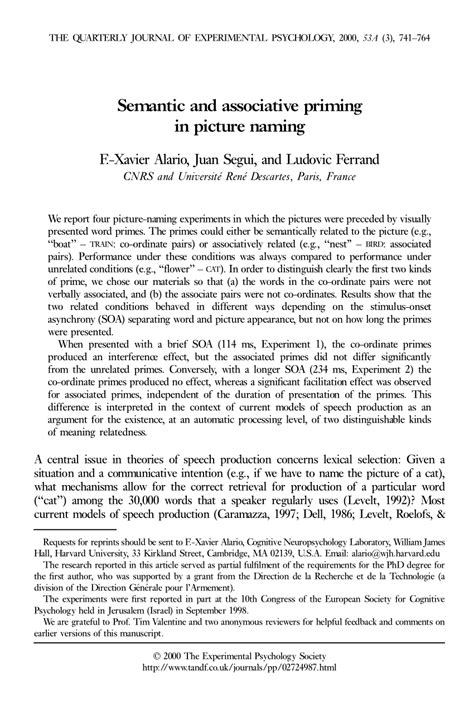 Pdf Semantic And Associative Priming In Picture Naming