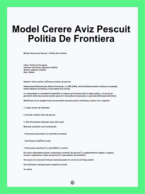 Model Cerere Aviz Pescuit Politia De Frontiera