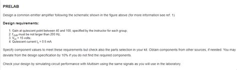 Prelab Design A Common Emitter Amplifier Following