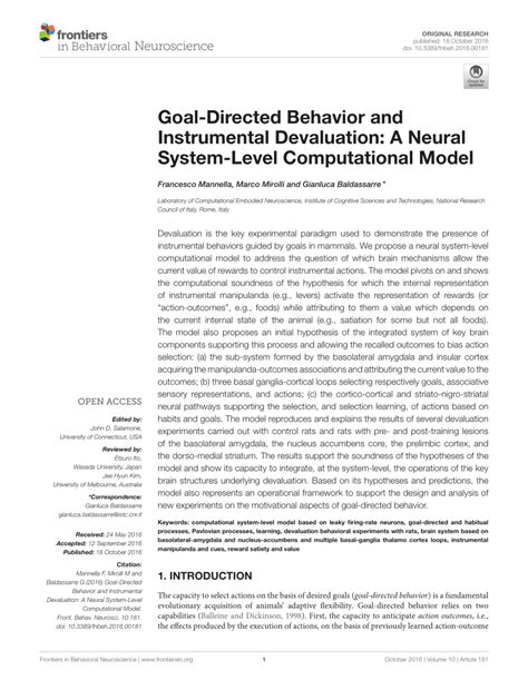 Pdf Goal Directed Behavior And Instrumental Devaluation A Neural