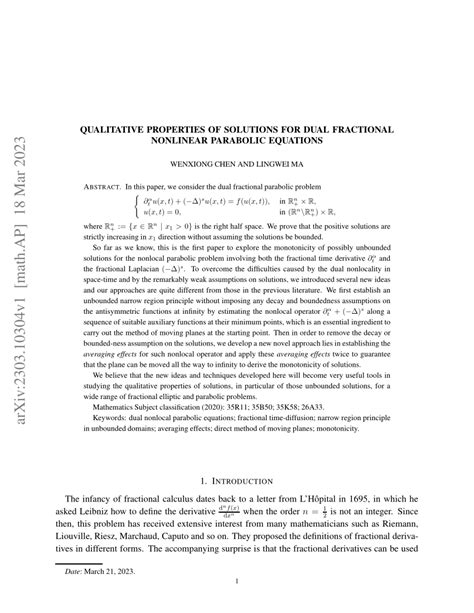 Pdf Qualitative Properties Of Solutions For Dual Fractional Nonlinear Parabolic Equations