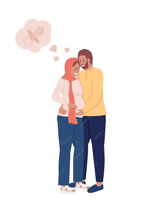 아기 세미 플랫 컬러 벡터 문자를 기대합니다 서있는 인물 흰색에 전신 사람들입니다 가족 구성원은 그래픽 디자인 및 애니메이션을 위해 현대 만화 스타일의 삽화를