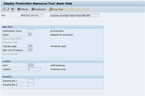 CF01 SAP Tcode Create Production Resource Tool