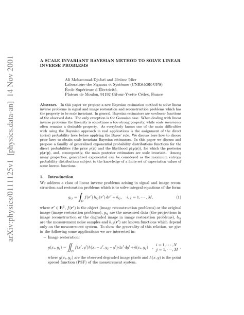 Pdf A Scale Invariant Bayesian Method To Solve Linear Inverse Problems