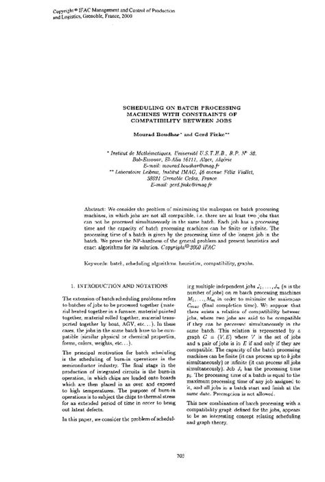 Pdf Scheduling On Batch Processing Machines With Constraints Of