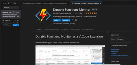 azure issues with vs code durable function monitor extension value