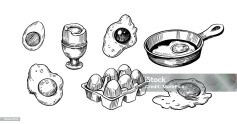 계란 스케치 오믈렛 스크램블 에그 손으로 그린 스케치가 벡터로 변환됩니다 투명한 배경의 검은색 윤곽선 달걀에 대한 스톡 벡터 아트 및 기타 이미지 Istock