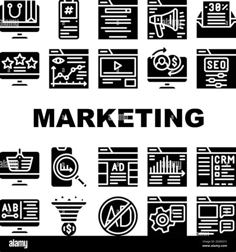 Digital Marketing Collection Icons Set Vector Illustrations Stock
