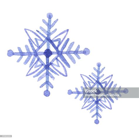 흰색 배경에 고립 된 손으로 그린 수채화 블루 동결 눈송이 세트 12월에 대한 스톡 벡터 아트 및 기타 이미지 12월 1월 겨울 Istock