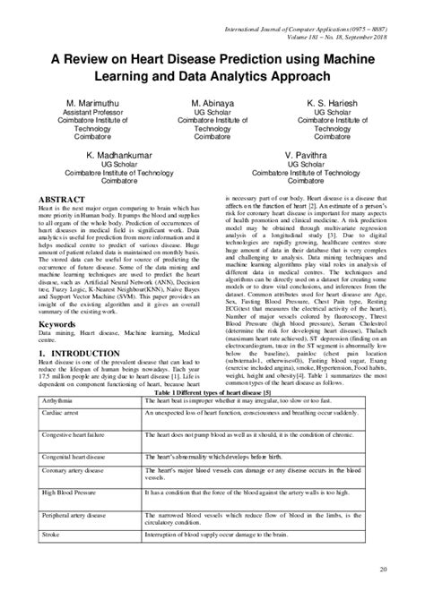 Pdf A Review On Heart Disease Prediction Using Machine Learning And Data Analytics Approach